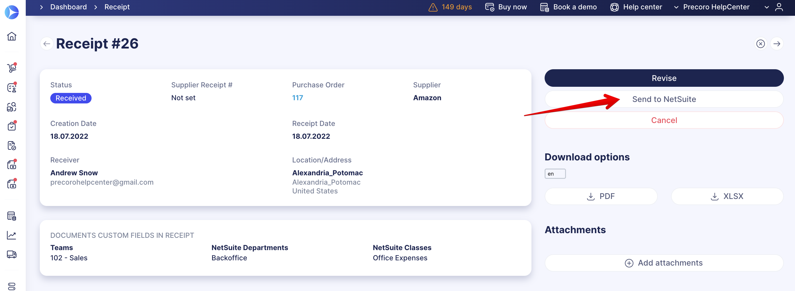 NetSuite Receipts Integration